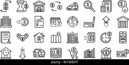 Lease agreement icons set. Outline set of lease agreement vector icons ...