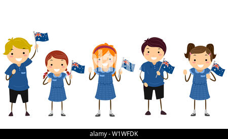 Illustration of Australian Stickman Kids Students in Uniform Walking to ...