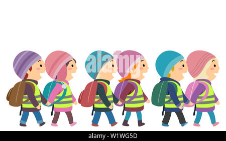Illustration of Stickman Kids Students Walking to School with Umbrella ...