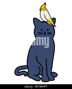 cute cat and bird mascots adorables characters vector illustration ...