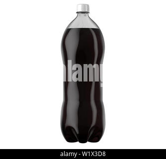 A plastic two liter cola soda bottle on an isolated white studio ...