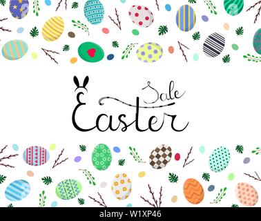 Easter Discount with Lettering Inscription on blue background. Cute ...
