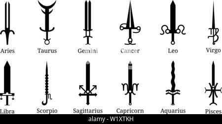 Pisces Sword Icon. Silhouette of Zodiacal Weapon. One of 12 Zodiac ...