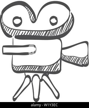 Cinema camera sketch. Cinema vintage camera in doodle style. Vector illustration isolated on ...