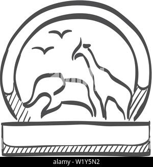 Zoo gate icon in doodle sketch lines. Animal park jungle safari Stock ...