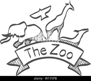 Zoo gate icon in doodle sketch lines. Animal park jungle safari Stock ...
