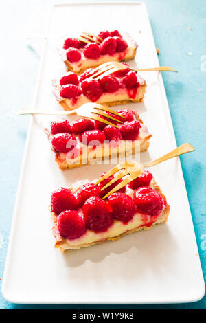 Raspberries rectangular shaped tart, top view, white background Stock ...