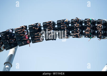 Rust, Germany. 02nd July, 2019. Visitors ride the "Silver Star" roller ...