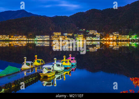 Lake Kawaguchiko at night with mount Fuji background, Japan Stock Photo ...