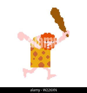 Caveman pixel art isolated. Prehistoric man hunter 8 bit. Ancient man ...