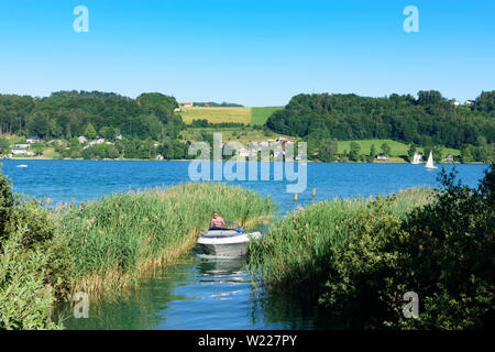 Mattsee: lake Mattsee, ship canal to lake Obertrumer See, SUP stand up ...
