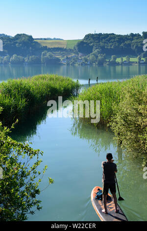 Mattsee: lake Mattsee, ship canal to lake Obertrumer See, SUP stand up ...