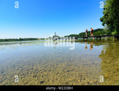 Eggelsberg: lake Ibmer See or Heratinger See, lido, bather in ...