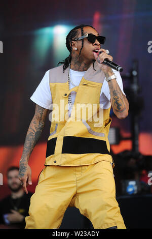 Tyga performs on stage on Day 1 of Wireless Festival held at Finsbury ...