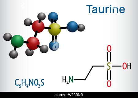 Taurine molecule. molecular chemical structural formula and model of ...