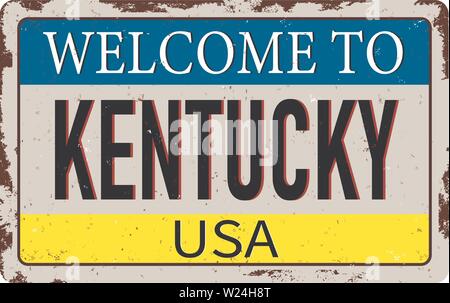 Vector illustration of the Welcome to Kentucky the Bluegrass state road ...