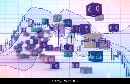 Currency symbols on floating boxes Stock Photo - Alamy
