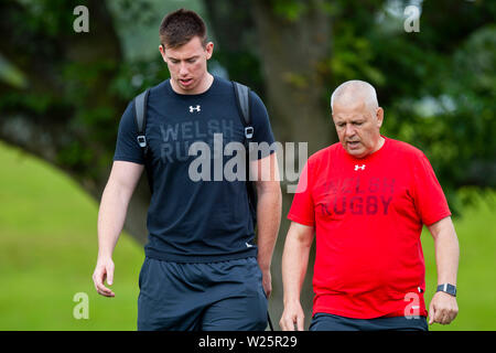 Wales' Adam Beard with head coach Steve Tandy during a training session ...