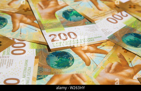 Collection of the barnd new swiss 200 franks banknotes (issued in 2018 ...