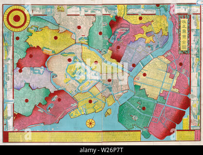 Japan: A 19th century Japanese map of Nagasaki harbour showing Dejima ...