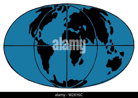 Earth planet globe grid of meridians and parallels, or latitude and ...