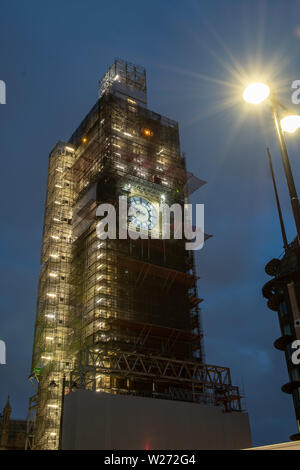 The Scaffolding covered Big Ben at night Stock Photo - Alamy