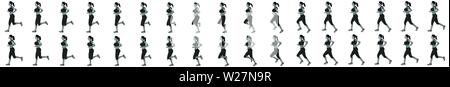Girl run cycle animation sequence siloutte, loop animation sprite sheet vector Stock Vector ...