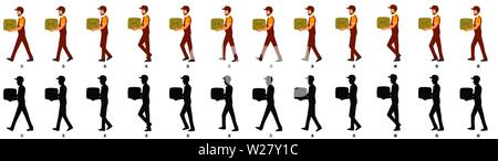 Courier Person walk cycle animation sequense vector, loop animation sprite sheet Stock Vector ...