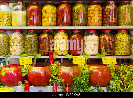 Traditional Turkish pickles of various fruits and vegetables Stock ...