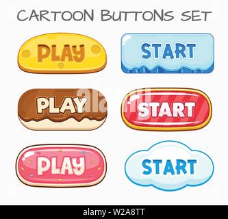 Candy game ui buttons set isolated on black background. Vector cartoon ...