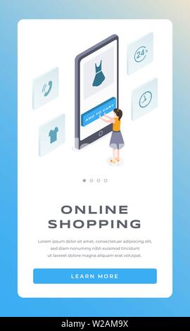 Online shopping onboarding mobile app page screen with linear concepts ...