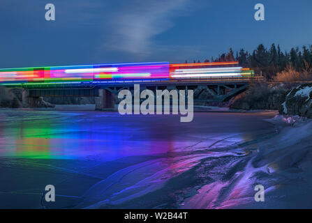Holiday Train Crossing the Kananaskis River at the Seebe Dam in Alberta ...