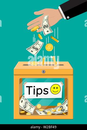 Hand giving gold coins of salary to corporate office workers Stock ...
