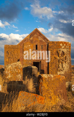 Khachkars at Noratus cemetery, Lake Seven, Armenia, Central Asia Stock ...