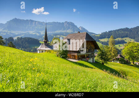 Alpine valley by Schangnau in Emmentaler Alps, with Hohgant mountain ...