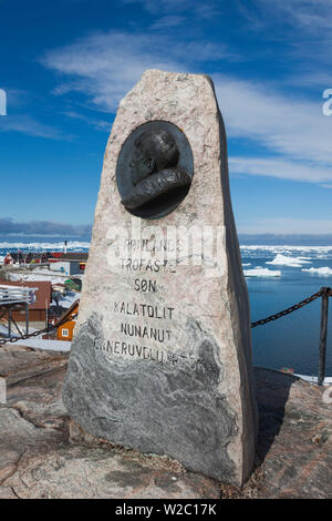 Monument to Arctic explorer Knud Rasmussen, born in 1879 in Ilulissat ...