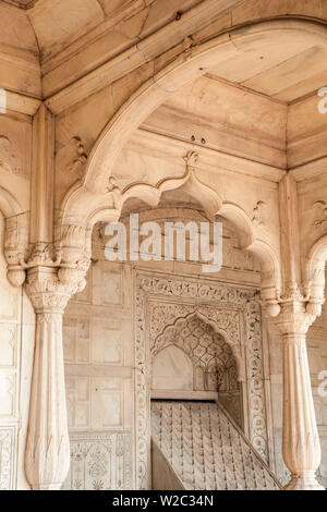 Red Fort Delhi white marble architecture with intricate carvings of the ...
