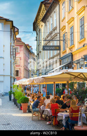 Slovenia Ljubljana Old Town Stari Trg People dining outside at Julija ...