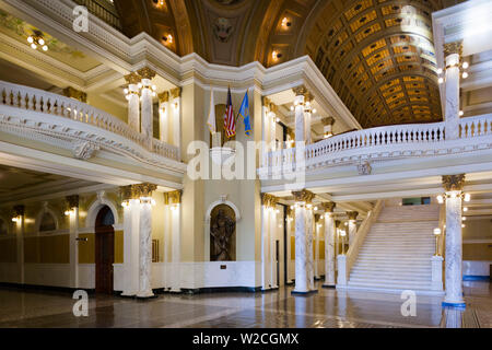 USA, South Dakota, Pierre, South Dakota State Capitol exterior at dawn ...