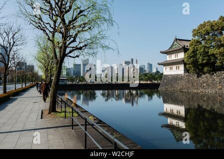 Moat and watchtower Imperial Palace gardens Tokyo Japan Stock Photo - Alamy