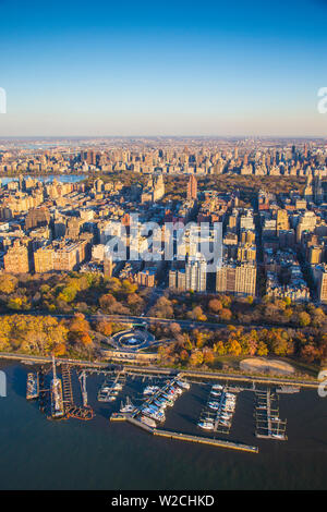 helicopter aerial view of Upper Manhattan, New York, USA Stock Photo ...