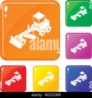 motor grader icon, black vector sign with editable strokes, concept ...