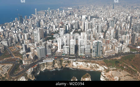 Aerial view of the Lebanese coastline at the city of Beirut, with Mt ...