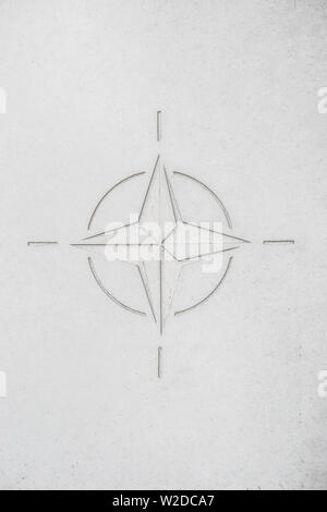 Banner of grunge NATO flag. Dirty NATO flag on a metal surface. Banner ...