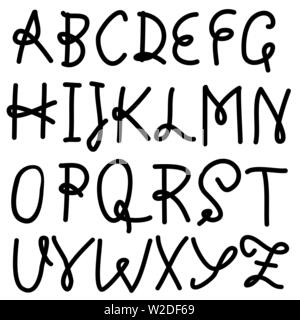 Simple double alphabet. Modern curly font. Vector illustration Stock ...