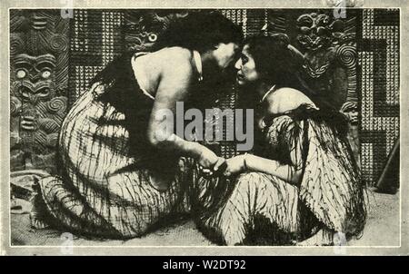 New Zealand. The traditional Maori greeting, the hongi. Pressing noses ...
