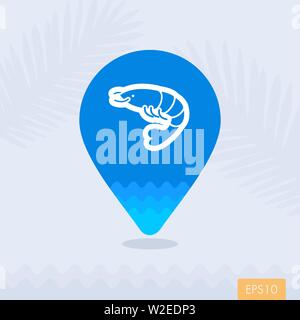 Shrimp pin map icon. Prawn vector. Beach Map pointer. Summer Map ...