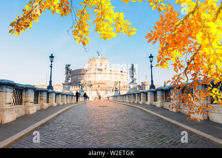 view of castle saint Angelo trough bridge at sunny day, Rome, Italy ...
