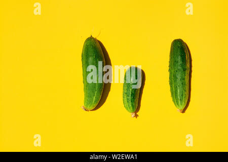 Concept Cucumbers Family on a yellow background. Dad mom baby ...