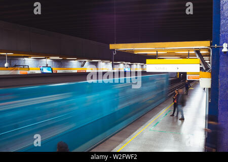 SANTIAGO, CHILE - DECEMBER 2018: Long exposure shot of an old NS74 ...